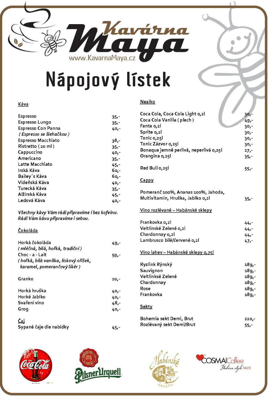 Nápojový lístek :: Kavárna Maya